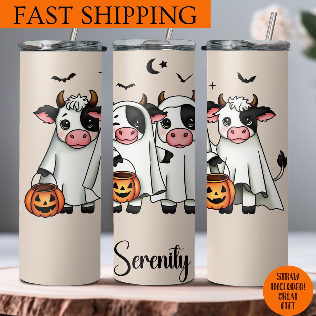 Custom Ghost Cows Halloween Mug, Fall Cow Tumbler, Halloween Animals ...