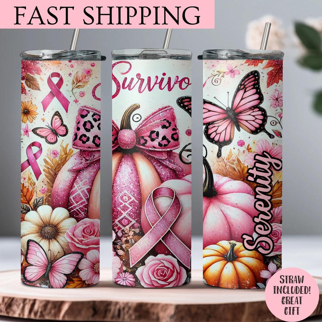 Fall Cancer Survivor Mug, Breast Cancer Custom Tumbler, Breast Cancer ...
