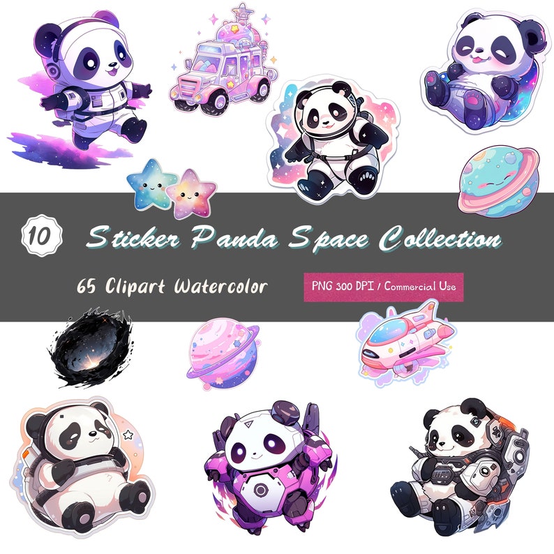 10.sticker Panda Space Collection, 6 Printable Sticker Sheet 1016 CM ...