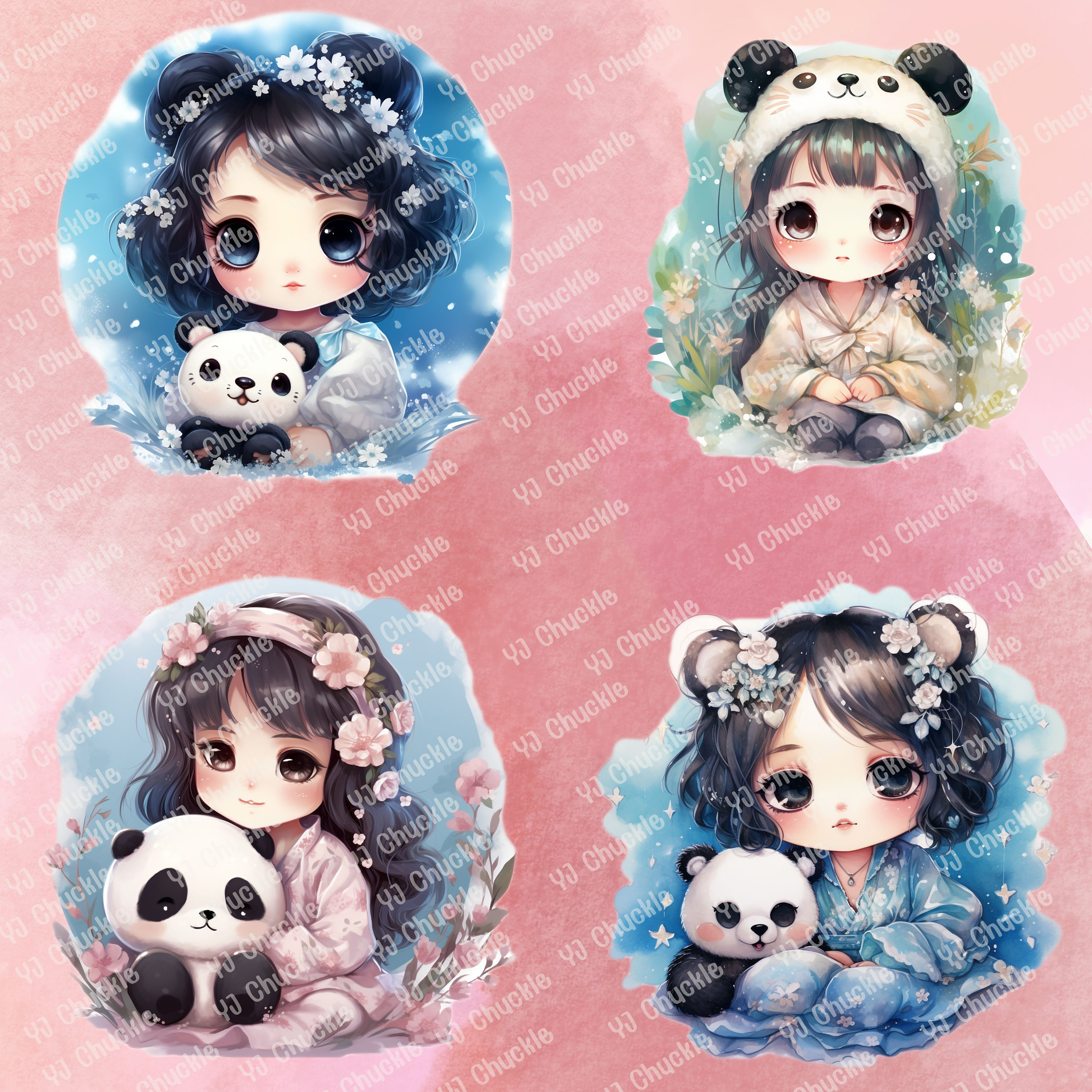 17.panda & Chibi Girl Clipart, Cute Chibi Style Girl, Cute Panda, High ...