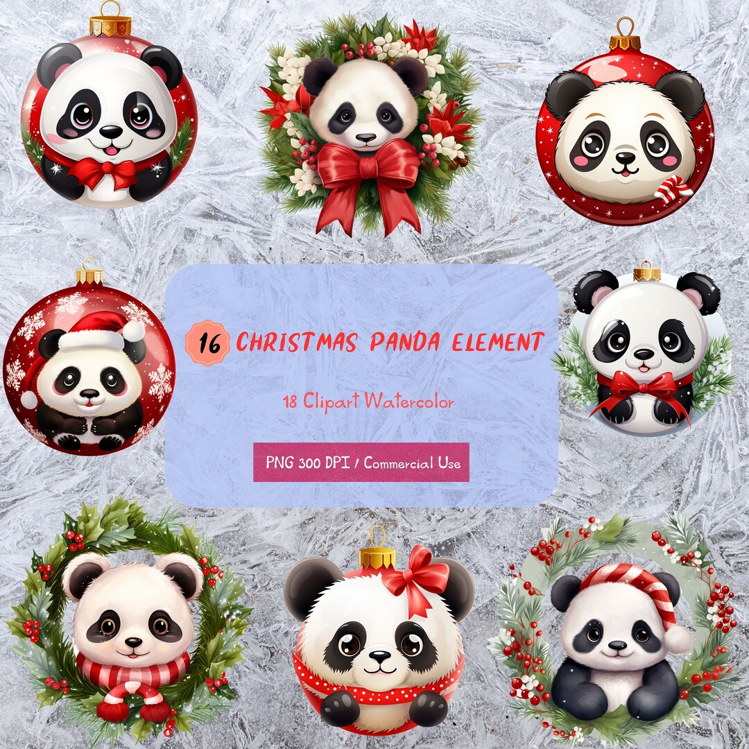 16.christmas Panda Element Clipart Panda Bauble Panda - Etsy