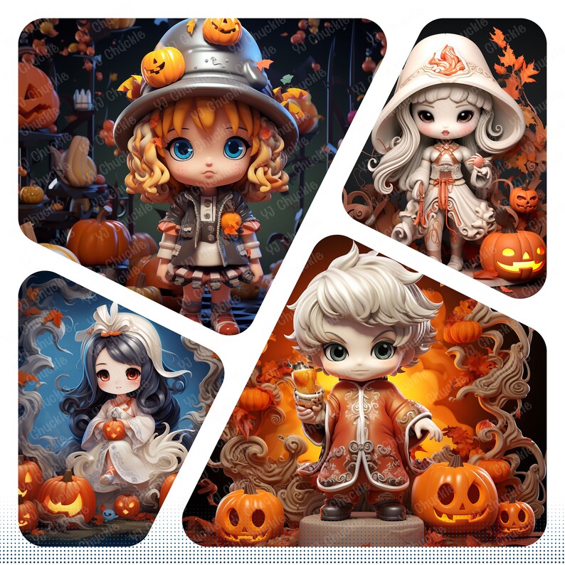 11.cute Chibi-style 3D Halloween Wallpaper, Spooktacular Chibi 3D ...