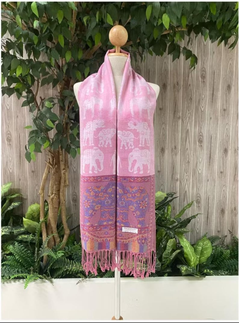 Thai Elephant Scarf Shawl: Embroidered Pashmina Wrap - Etsy