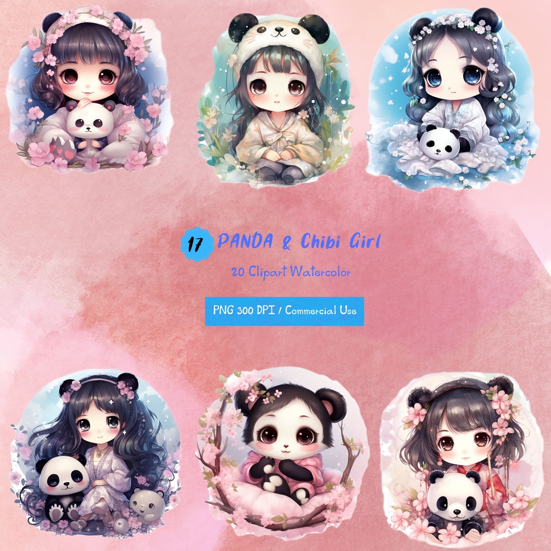 17.panda & Chibi Girl Clipart, Cute Chibi Style Girl, Cute Panda, High ...