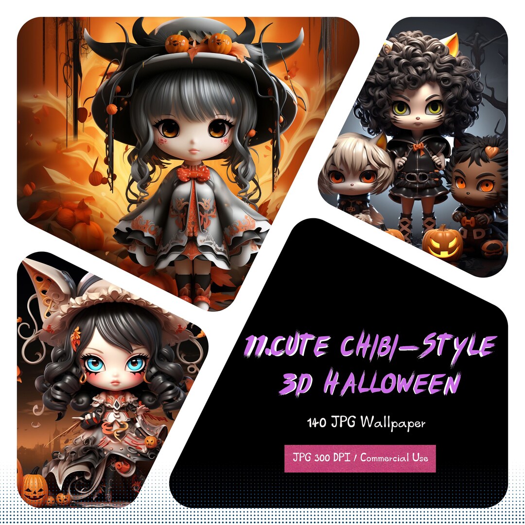 11.cute Chibi-style 3D Halloween Wallpaper, Spooktacular Chibi 3D ...
