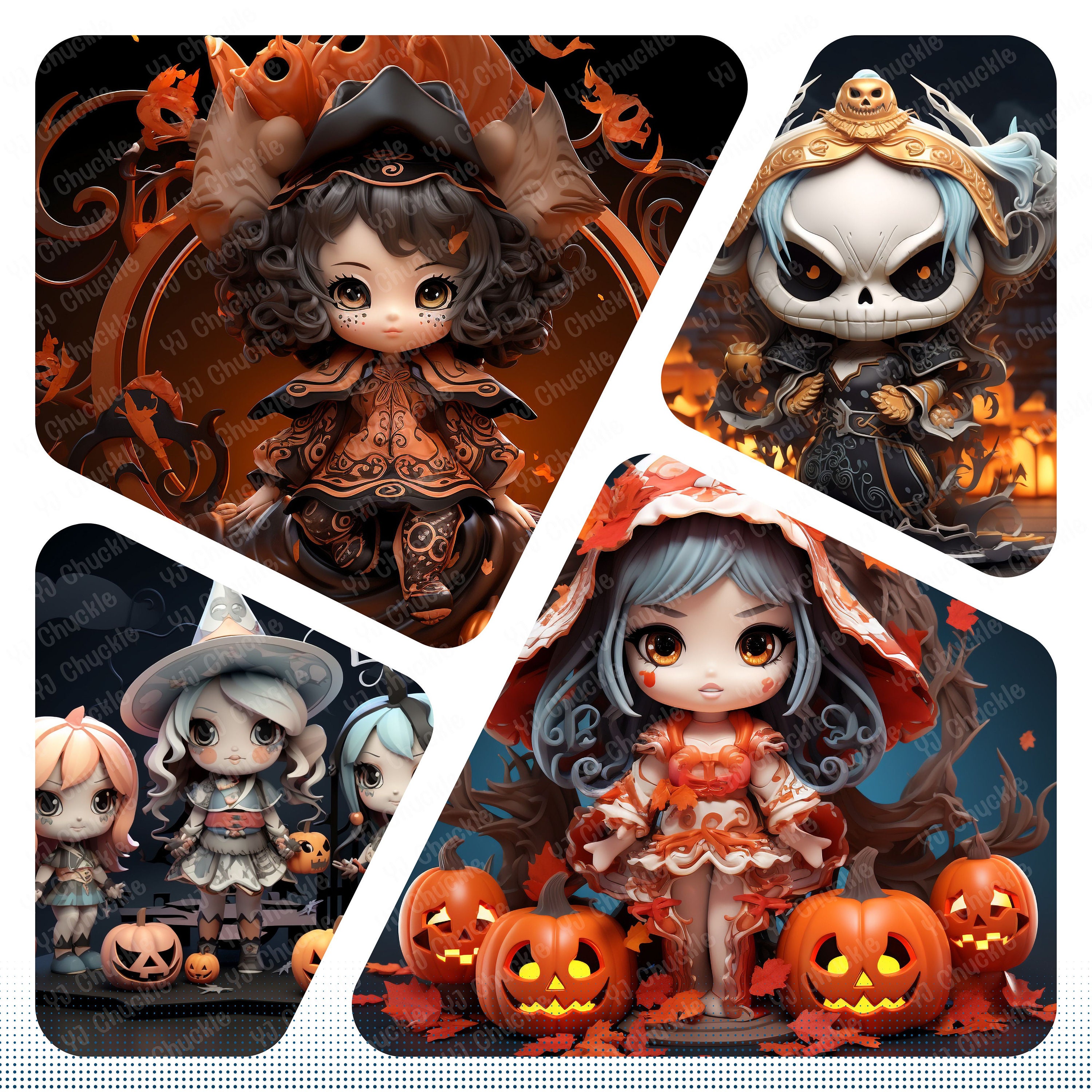 11.cute Chibi-style 3D Halloween Wallpaper, Spooktacular Chibi 3D ...