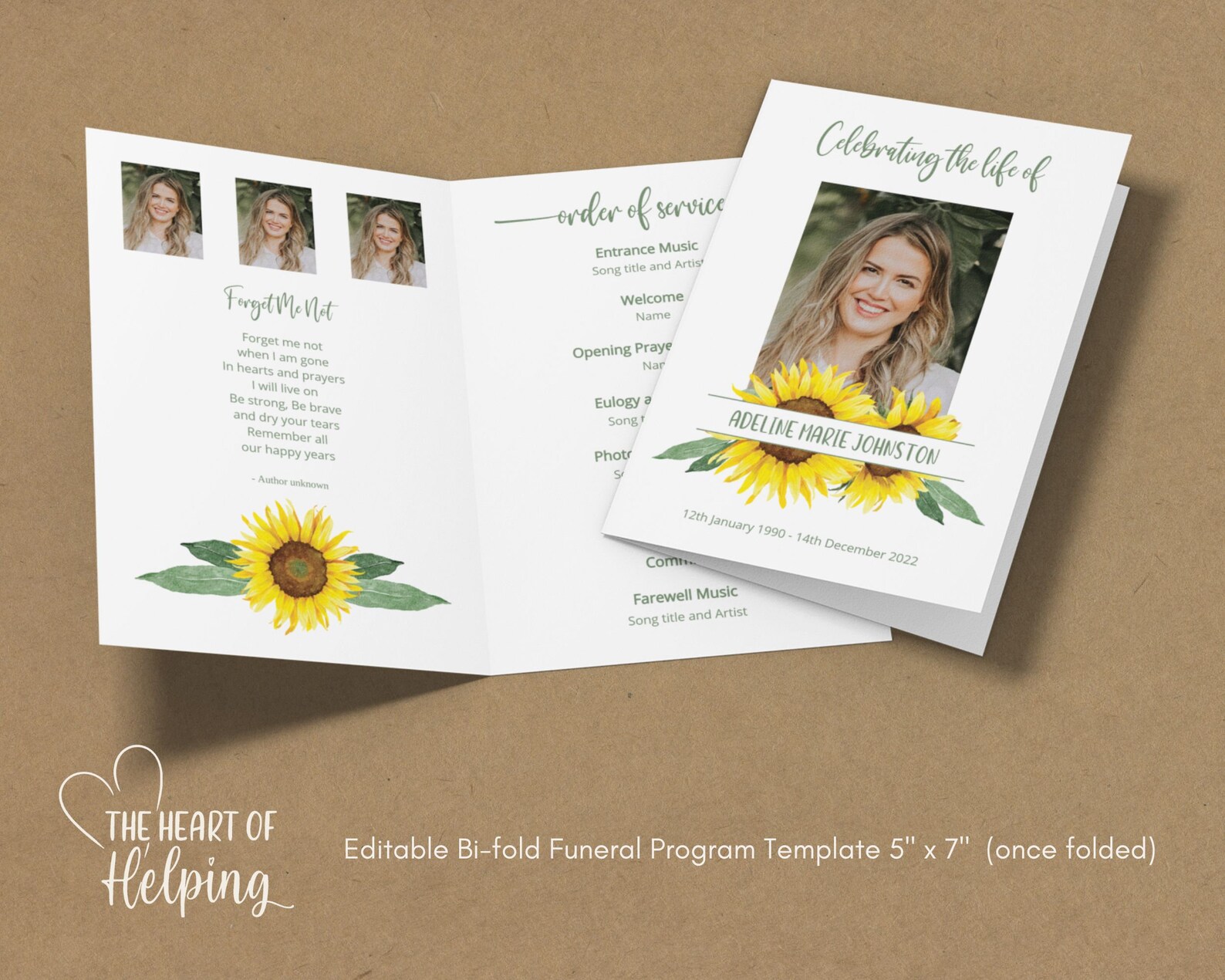 Editable Funeral Program Template With Sunflower Printable - Etsy