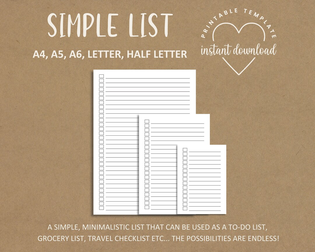 Printable List Template - Simple List - To-do List - Grocery List ...