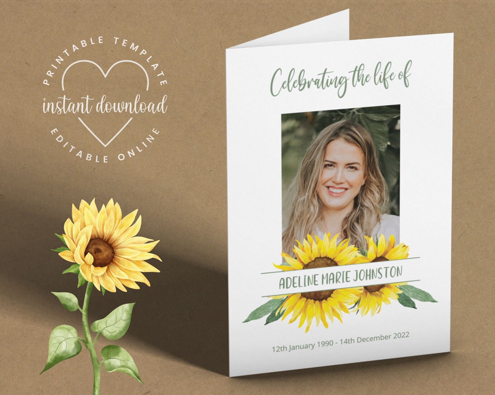 Editable Funeral Program Template With Sunflower Printable - Etsy