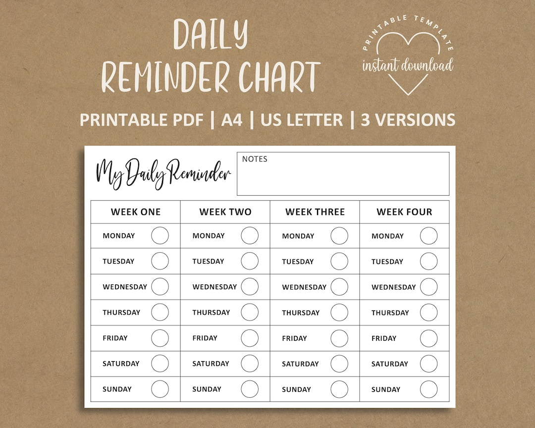 Daily Reminder Chart Template– Daily Tracker - 3 Versions – Printable ...