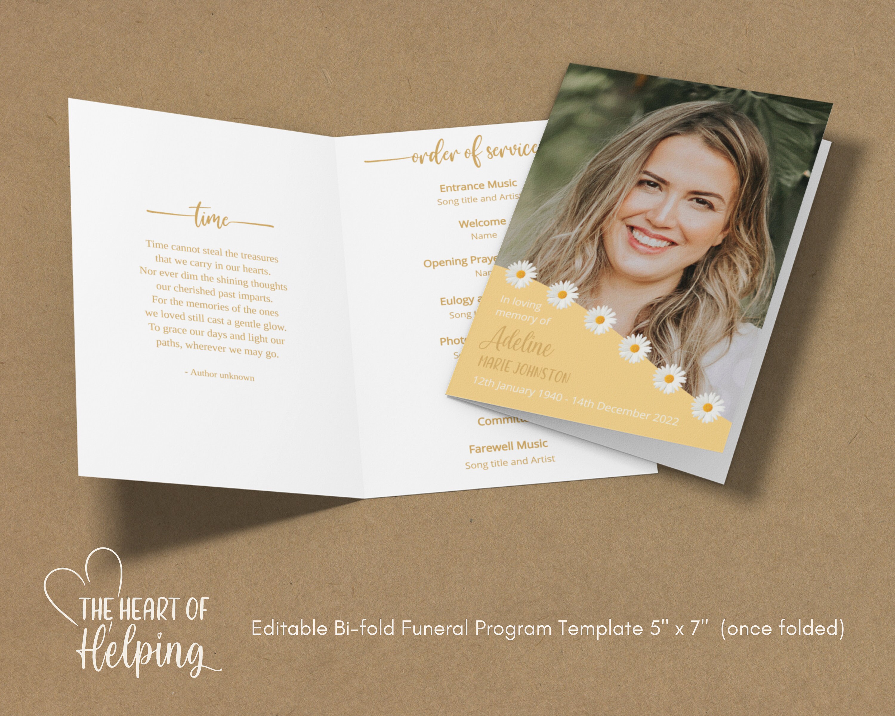 Editable Daisy Memorial Program Template Printable Memorial Program ...
