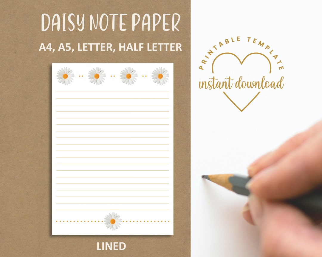 Printable Daisy Note Paper With Lines Instant Download PDF Note Paper ...