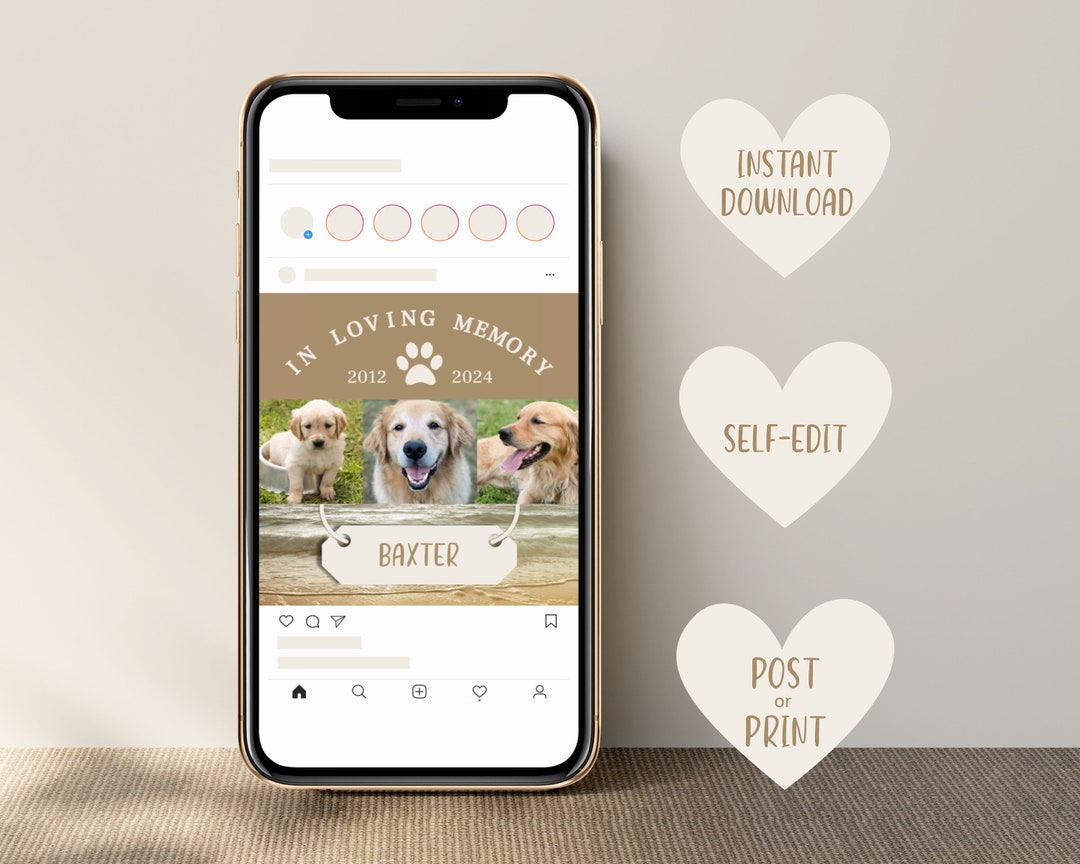 Editable Pet Memorial Social Media Post & Printable Template Instant ...