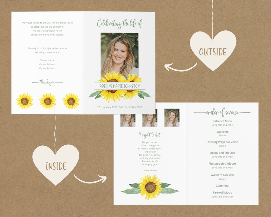 Editable Funeral Program Template With Sunflower Printable - Etsy