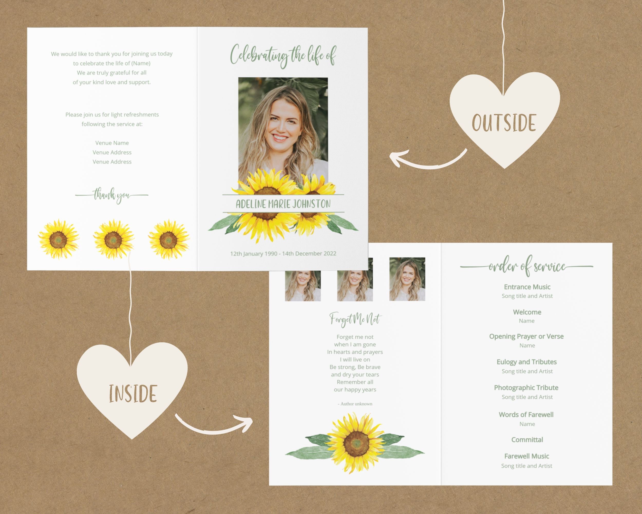 Editable Funeral Program Template With Sunflower Printable - Etsy