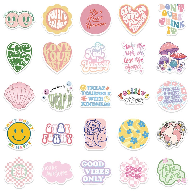 5-50pcs Positivity Message Stickers 2 Cute Danish Pastel Aesthetic ...
