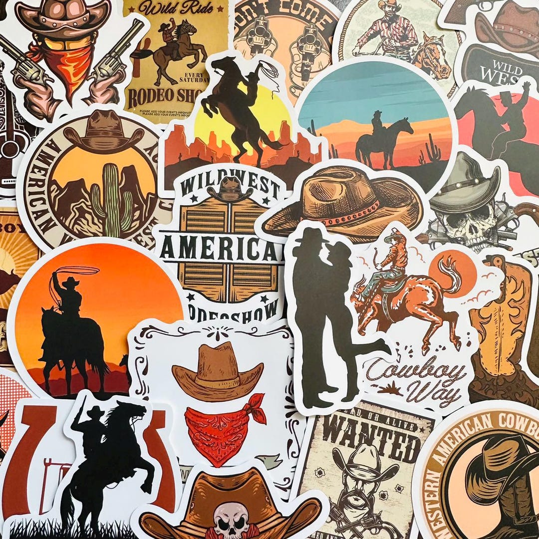50 Cowboy Stickers, Cowboy Hat, Cowboy Boots, Cool Gift Waterproof ...