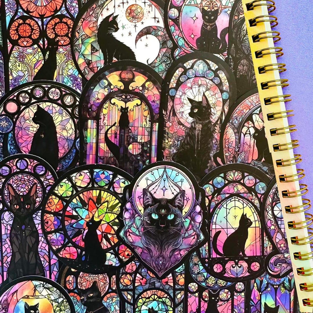 50 Stained Glass Cat Aesthetic Stickers, Fun Color Sticker Pack for ...