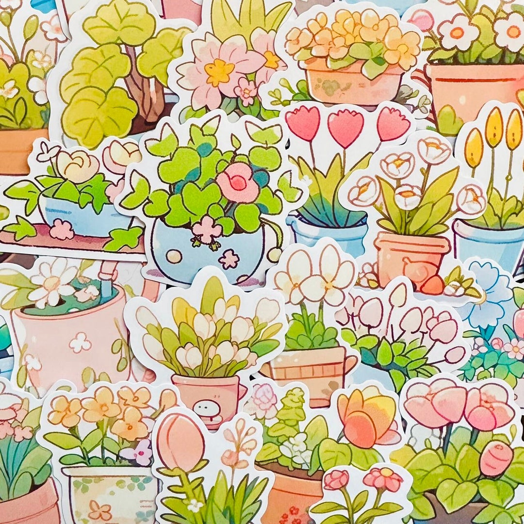 70 PCS Potted Plant Stickers 5 Nature Flower Sticker Pack Gift ...