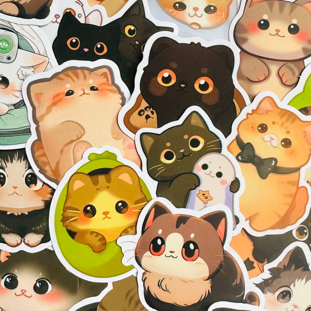 50 Pcs Meme Cat Stickers 3 Kawaii Funny Gift Waterproof Cute Stickers ...