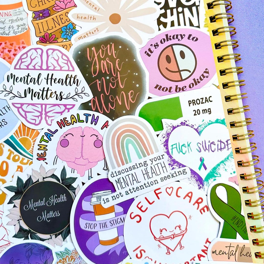 50 Mental Health Stickers, Random Anxiety Depression Die Cut Sticker ...