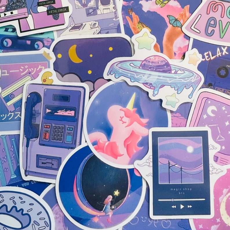 50 Purple and Pink Themed Aesthetic Stickers, Cute Sticker Pack for ...