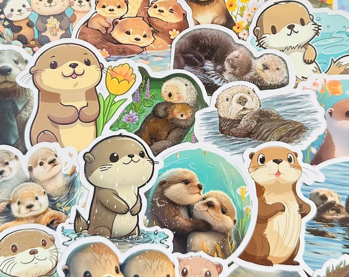 Set of 12 Sea Otter Stickers - 2" Die Cut Otters Sticker Pack - Cute ...