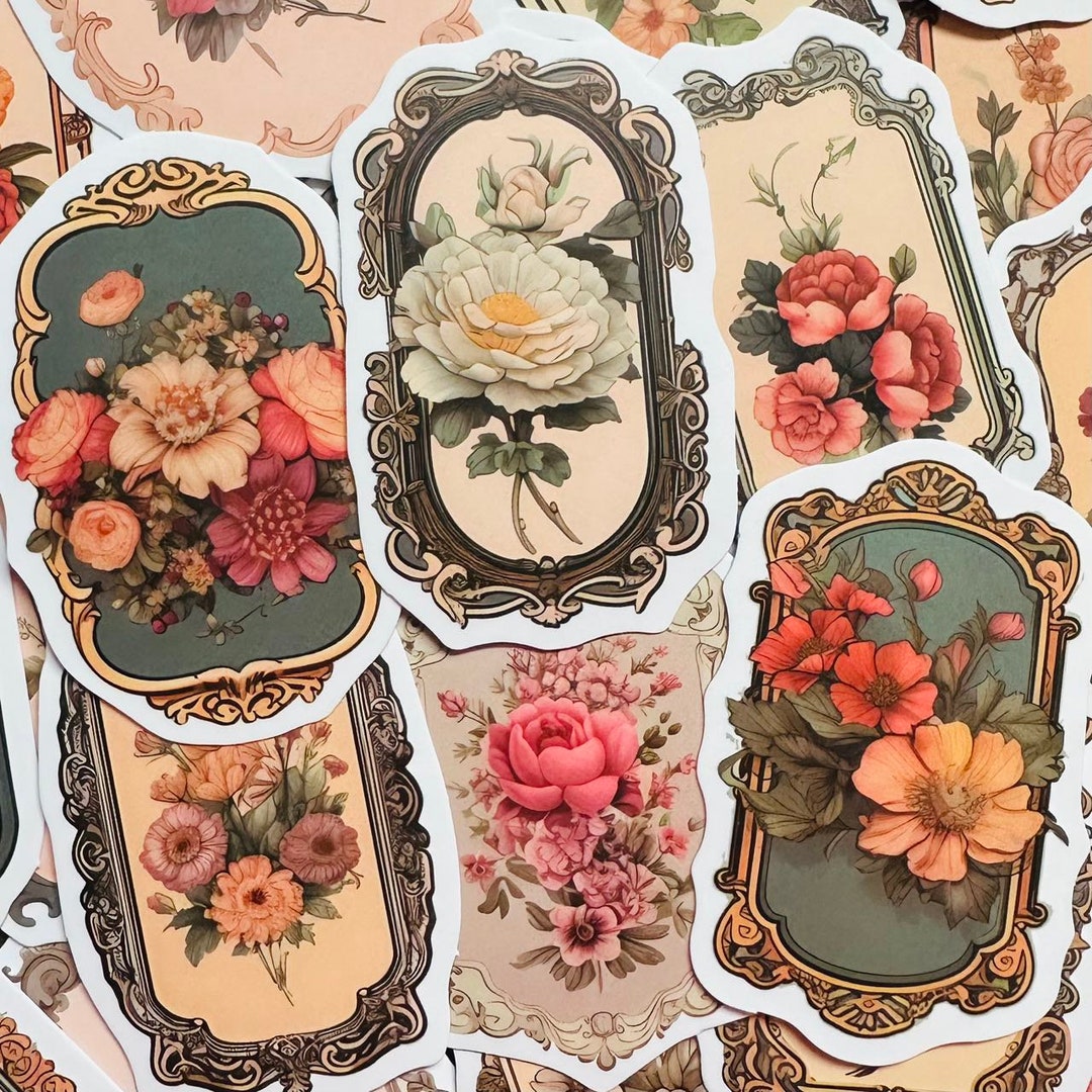 50 Flowers Stickers, Drawn Rose Sticker Pack Gift (1) Journaling ...