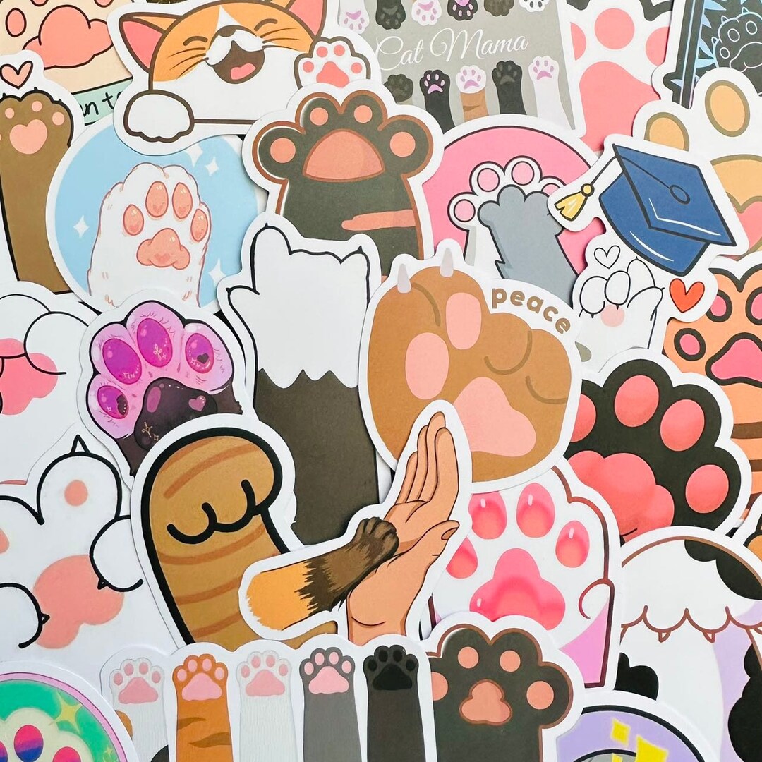 60 Cute Paw Stickers, Kawaii Funny Gift, Die Cut Waterproof Cute Pet ...