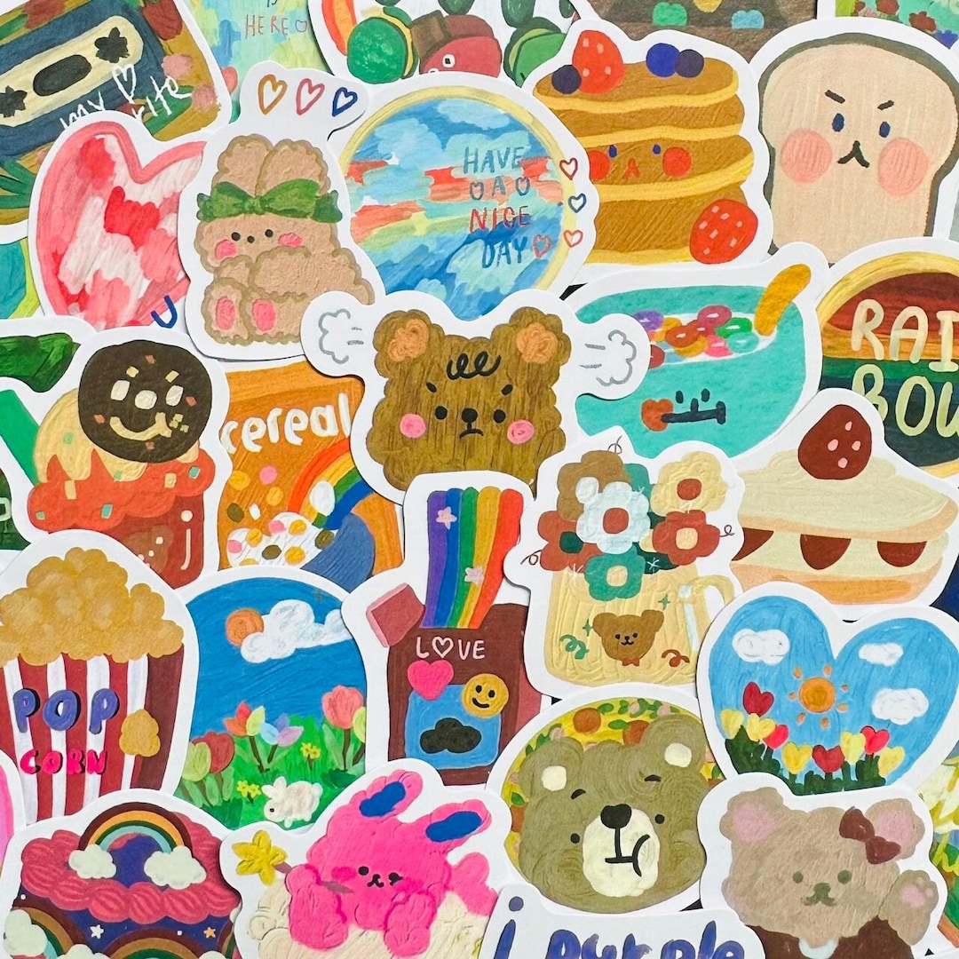 12-80 Cute Oil Paint Stickers, Kawaii Artist Fun Gift Sticker Pack ...
