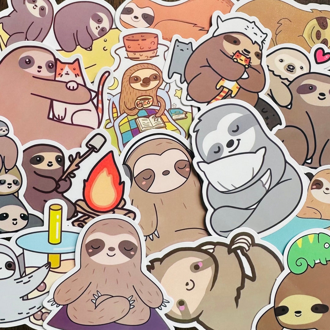 Pack of 12-50 Cute Sloth Stickers Kawaii Funny Gift Waterproof Sticker ...