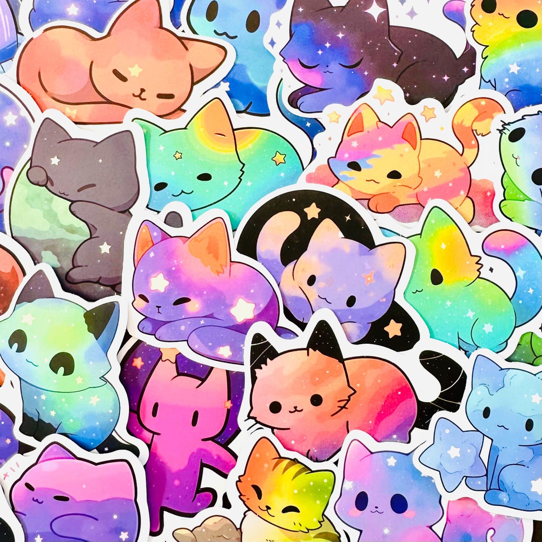 100 Sky Cat Stickes, Kawaii Meme Gift Waterproof Sticker Pack, Cute ...