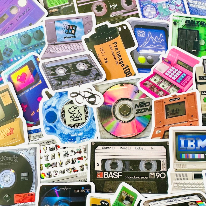50 Retro 90s Tech Stickers, Retro Sticker Pack, Junk Journaling 90s ...