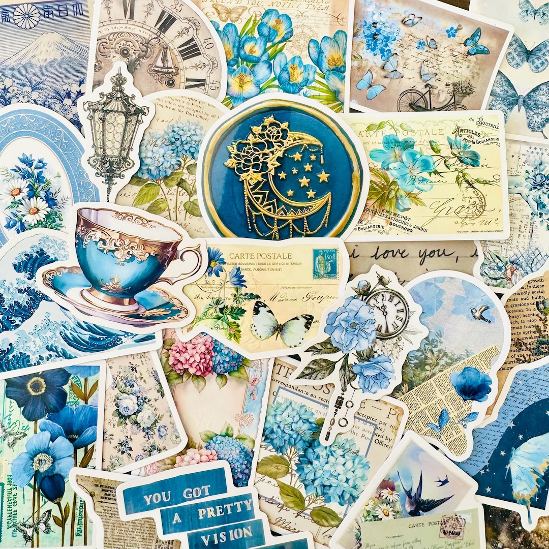 Pinterest Aesthetic Stickers, Blue Coquette Sticker Pack, Blue ...