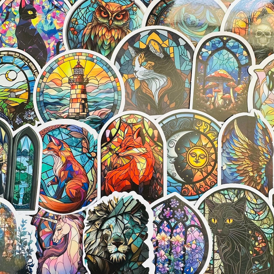 50 Stained Glass Aesthetic Stickers, Fun Color Sticker Pack for Bullet ...