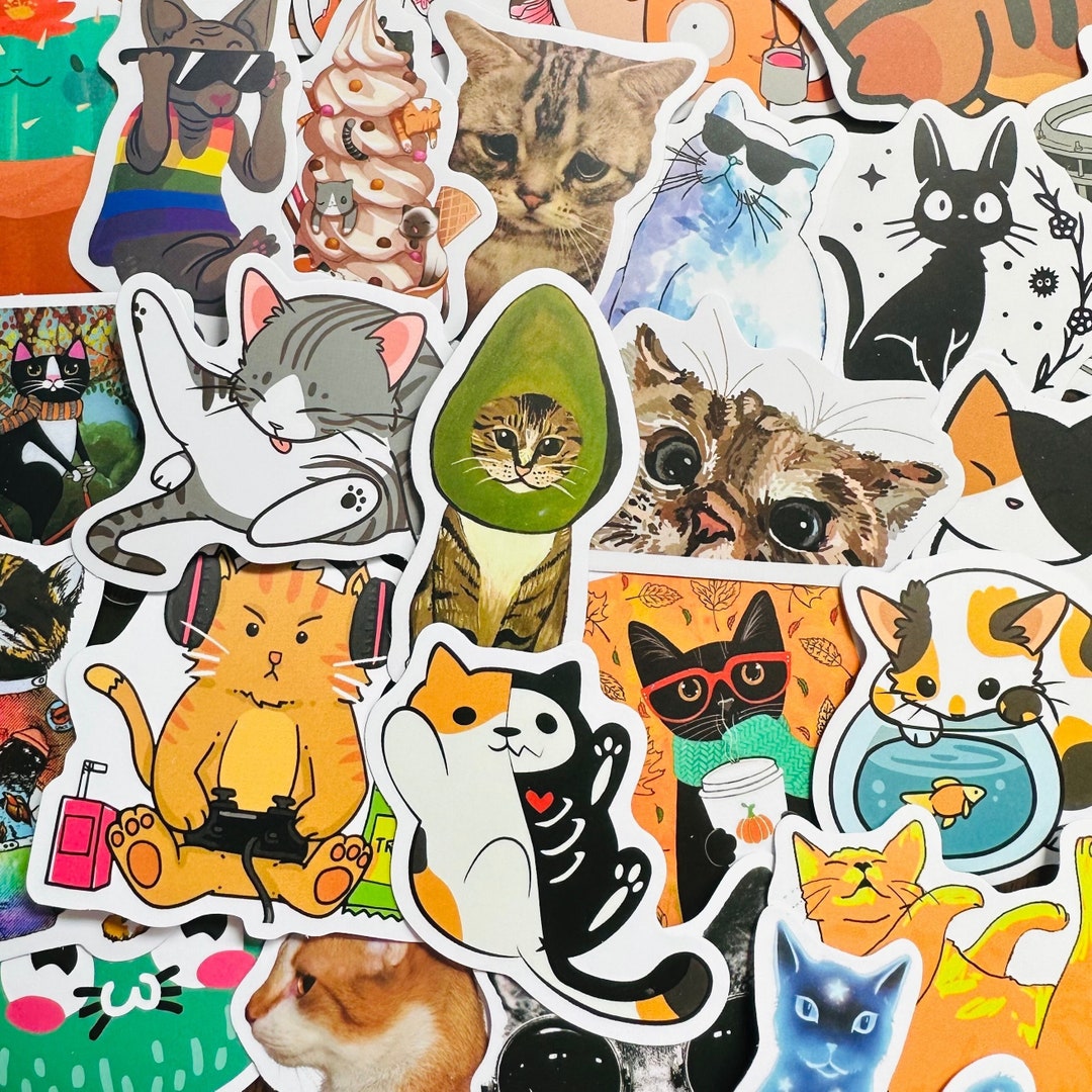 50 Cool Cat Stickers 2 Kawaii Funny Gift Waterproof Stickers Decals for ...