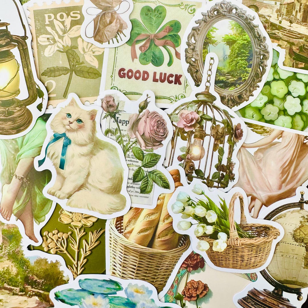 50 Pinterest Aesthetic Stickers, Green Coquette Sticker Pack, Green