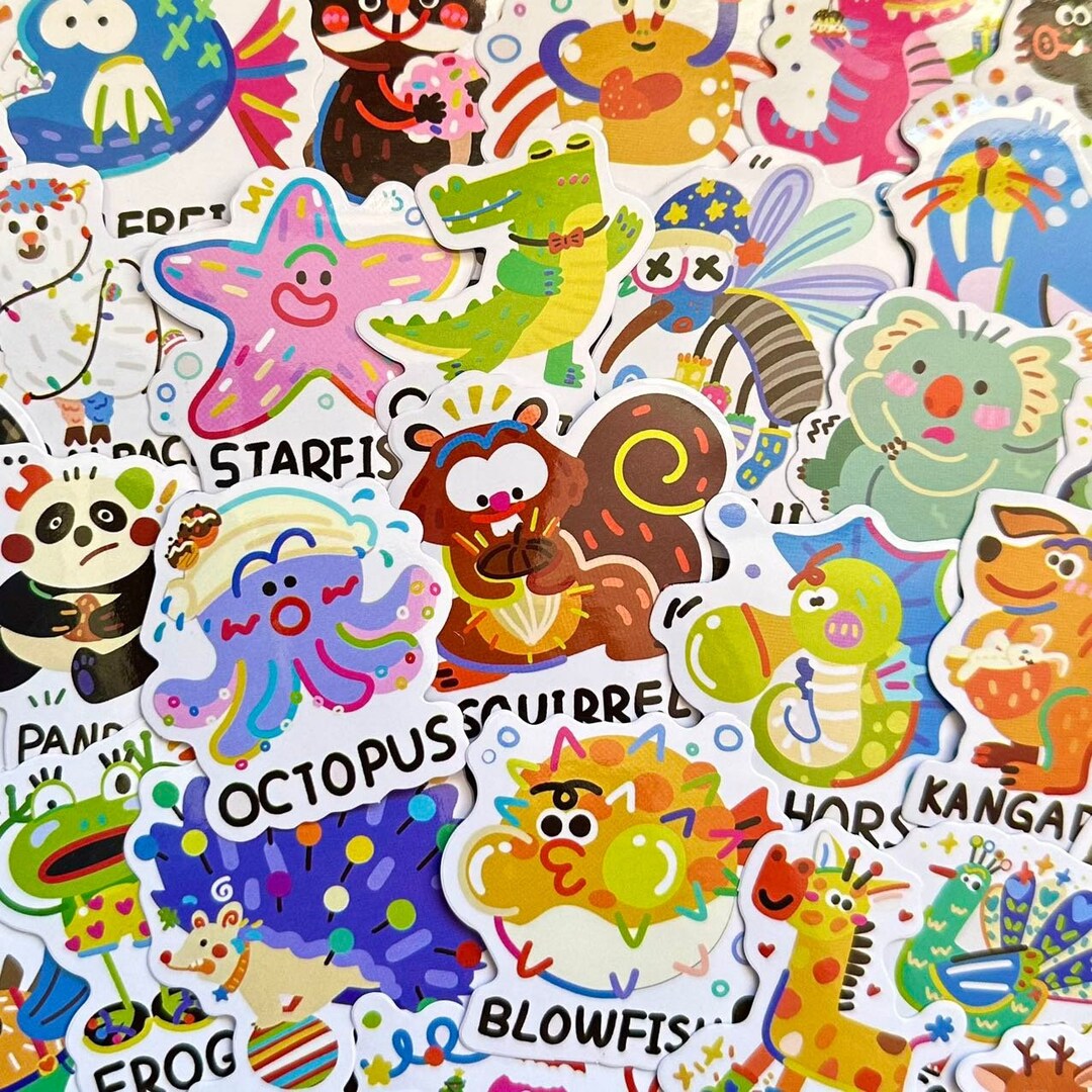 60 Pcs Funny Animal Stickers, Kawaii Gift Waterproof Sticker Pack for ...