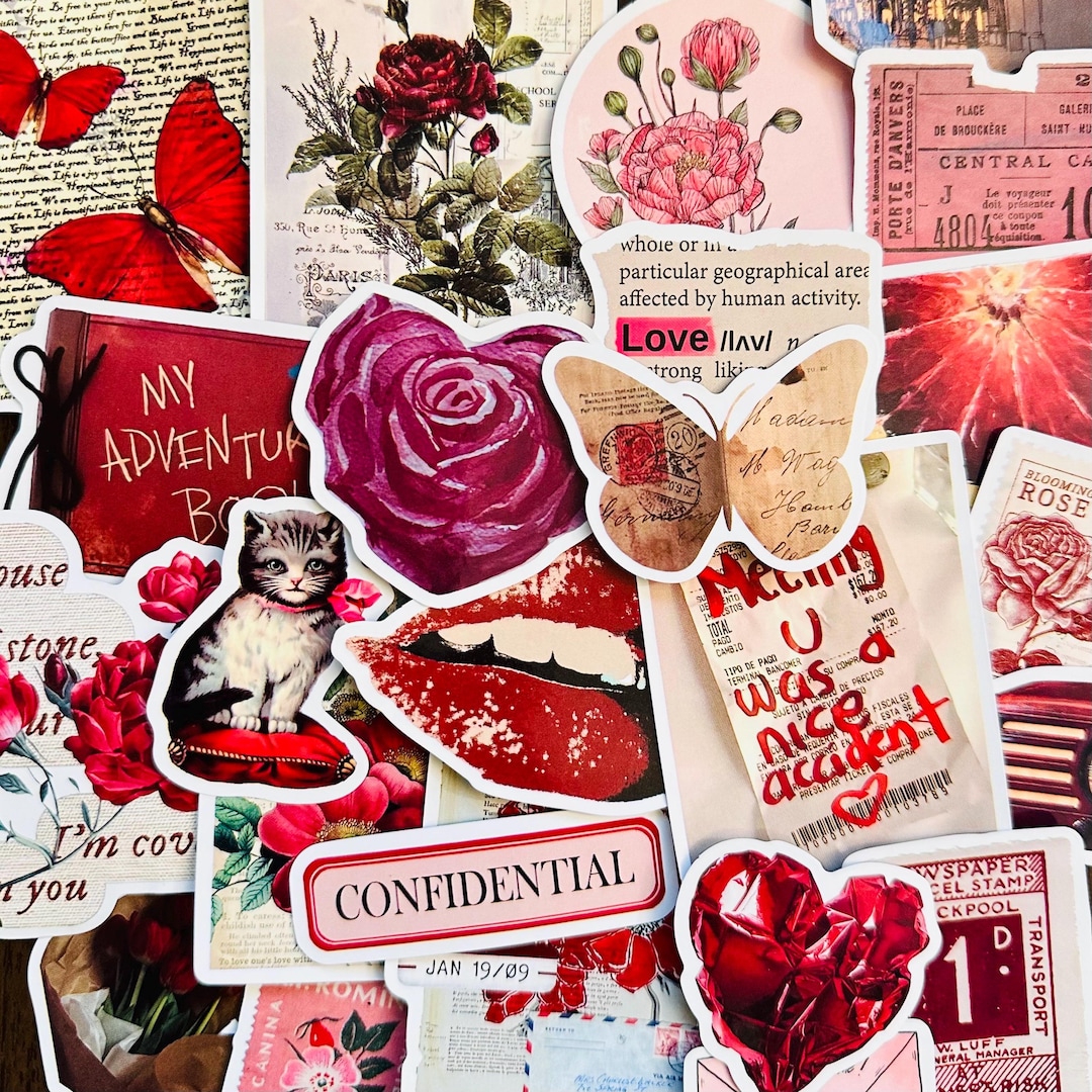 12-50 Pinterest Aesthetic Stickers, Red Coquette Sticker Pack, Red ...