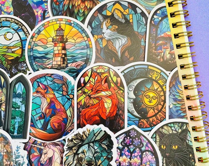 50 Stained Glass Aesthetic Stickers, Fun Color Sticker Pack for Bullet ...