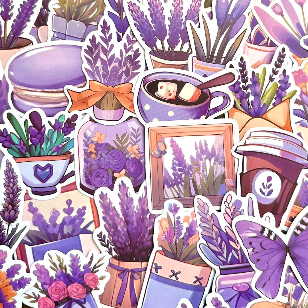 50 Purple Lavender Stickers, Cute Sticker Pack for Bullet Journal Diary ...