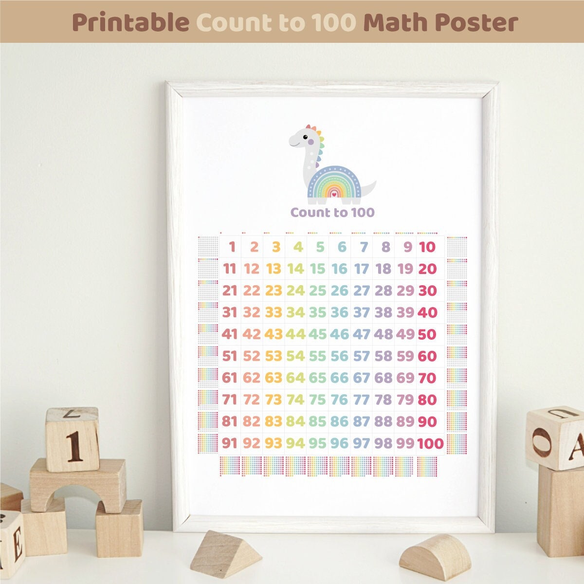 100 Chart Poster Classroom Homeschool Decor: Hundred Numbers 1-100 ...