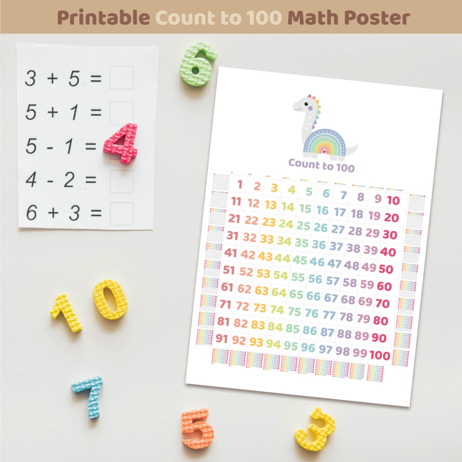 100 Chart Poster Classroom Homeschool Decor: Hundred Numbers 1-100 ...
