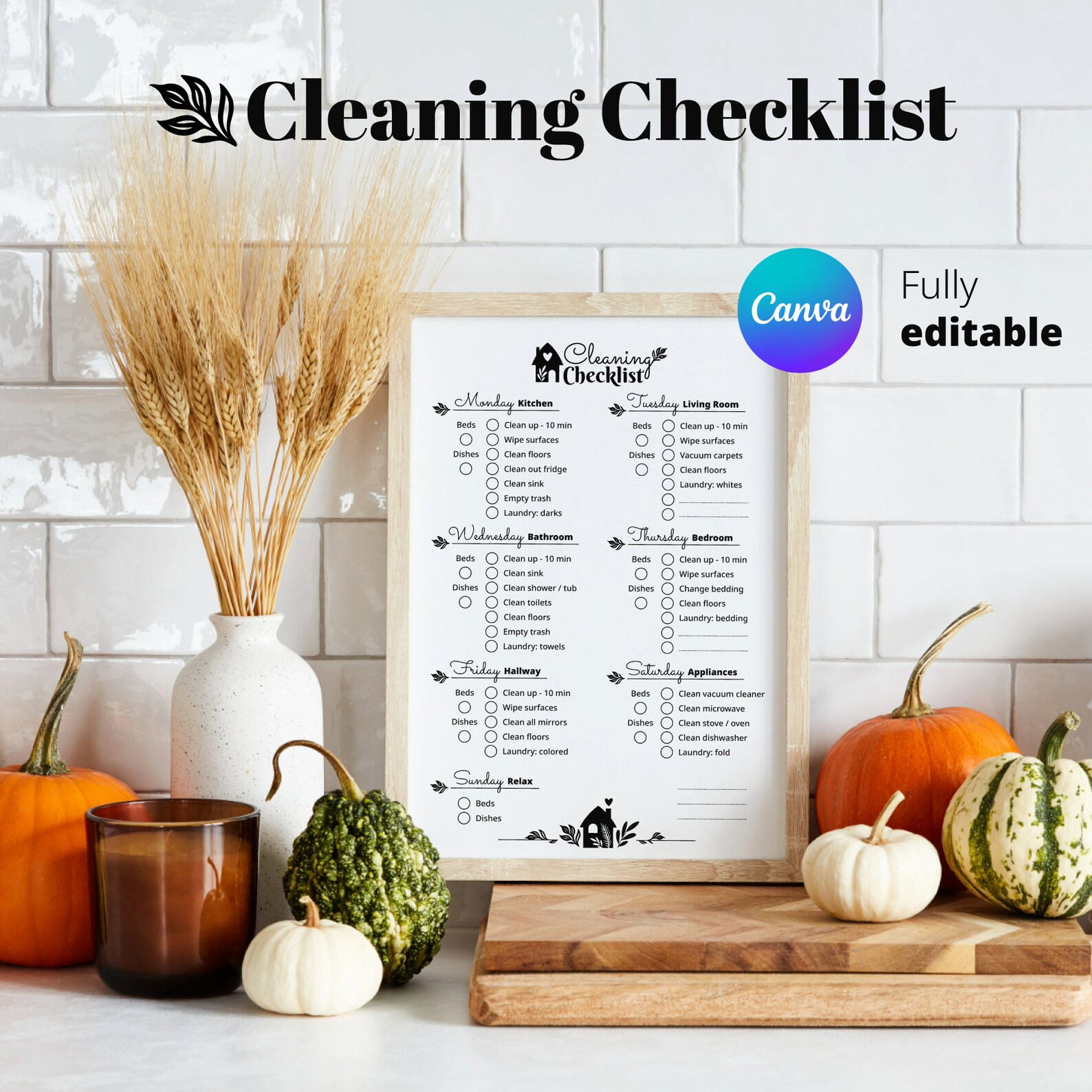 Minimalistic Cleaning Checklist, Editable Weekly Cleaning Schedule, to ...