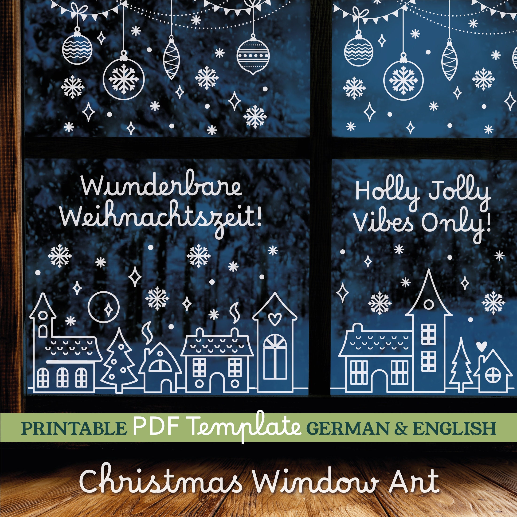 DIY Christmas Window Art PDF Chalk Markers Painting Guide. Christmas ...