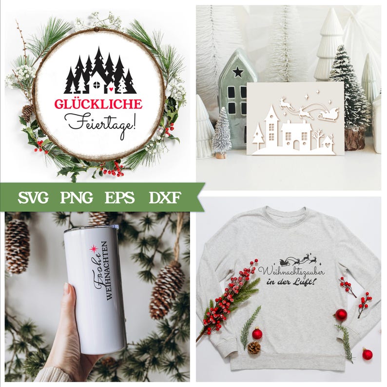 Plotterdatei Weihnachten SVG, Weihnachtshäuser, Weihnachtsdeko. Christmas Scene Laser and ...