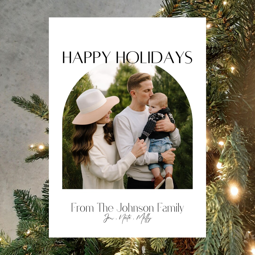 Modern Christmas Card Template | Arch Photo Holiday Card | Boho Holiday ...