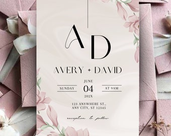 Blush Wedding Invitation Template - Etsy