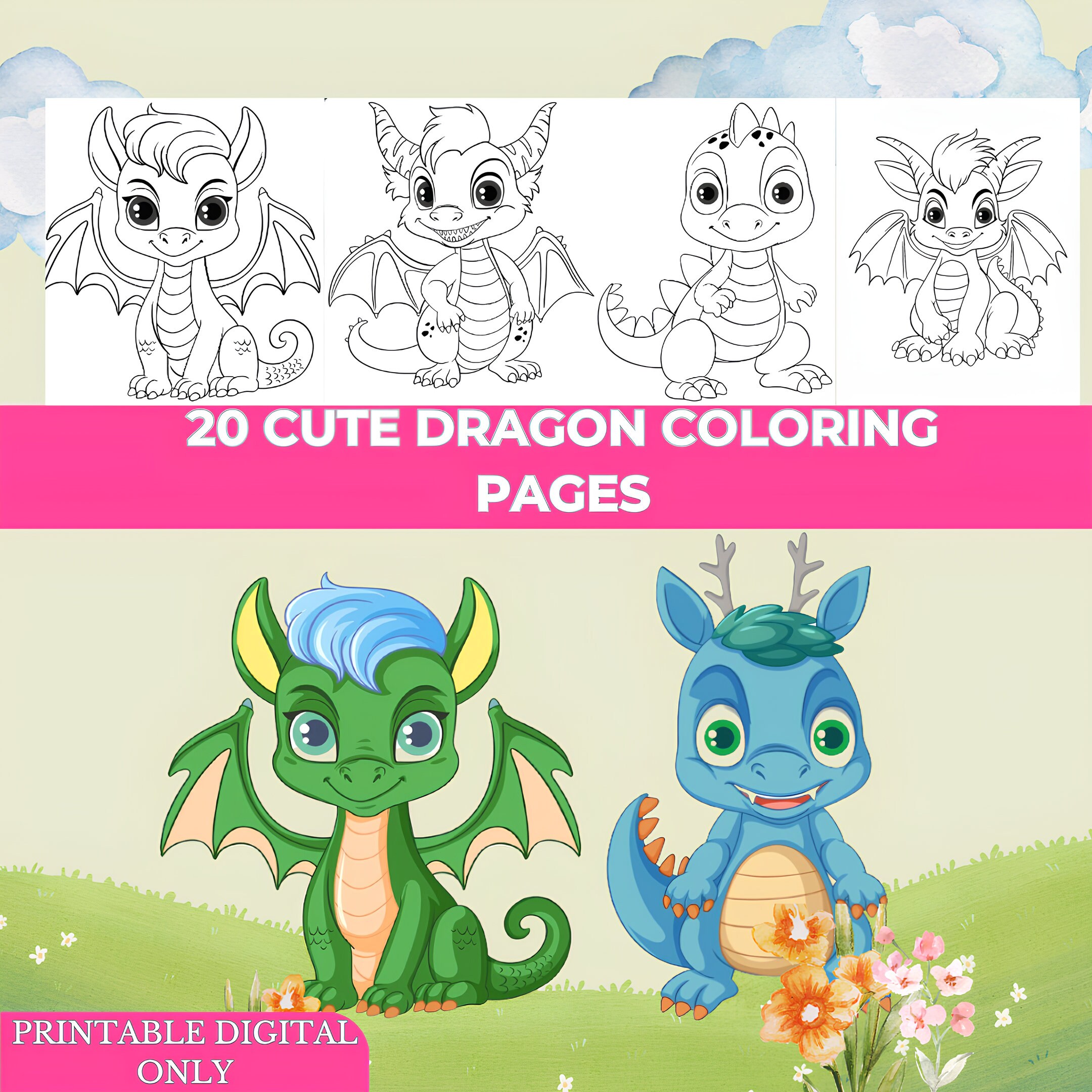 20 Cute Dragon Coloring Pages for Kids Animals Printable Best Seller ...