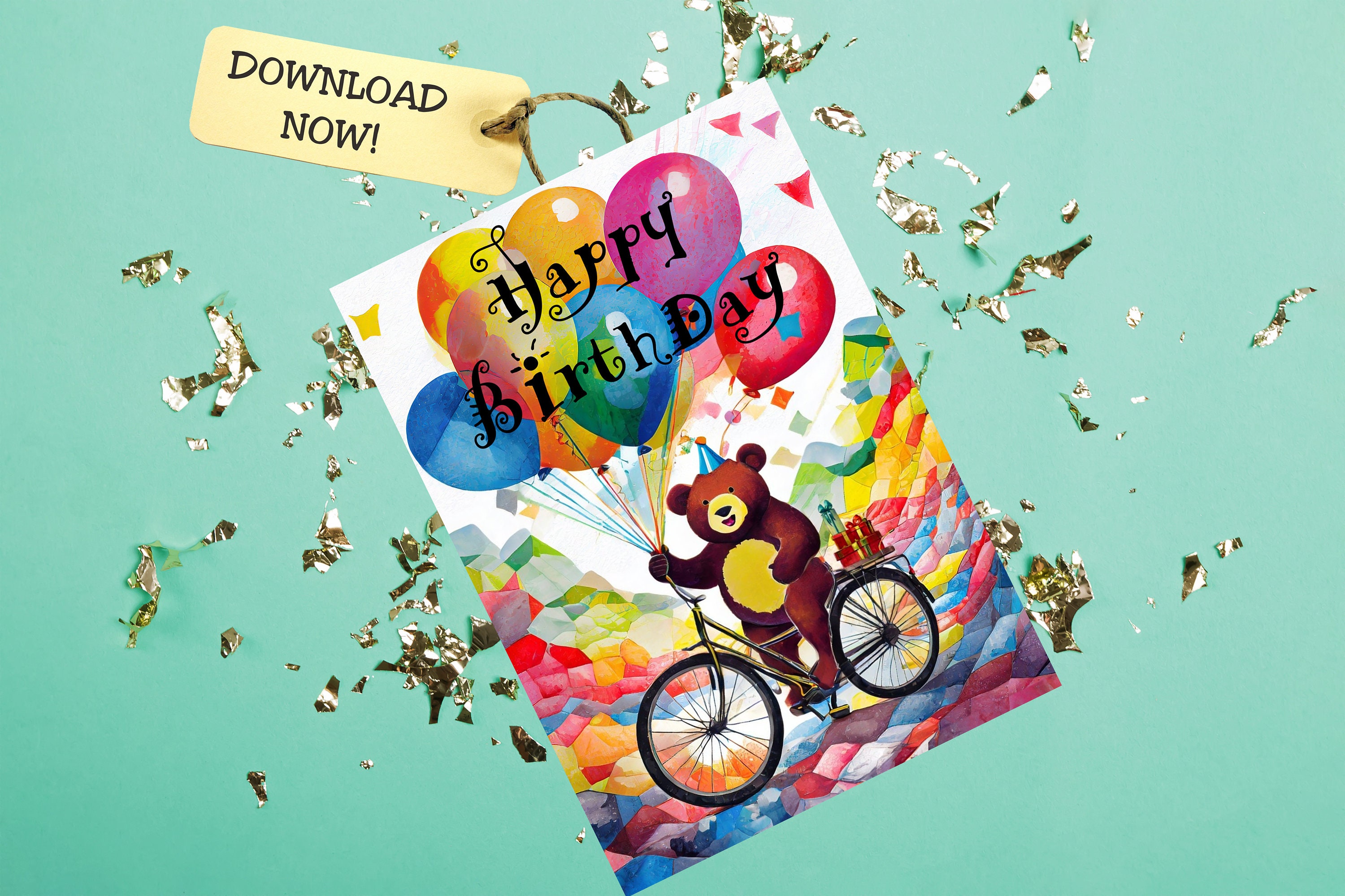 Animal Birthday Card Bear on Bike Birthday Card Kids Birthday Card Bear ...